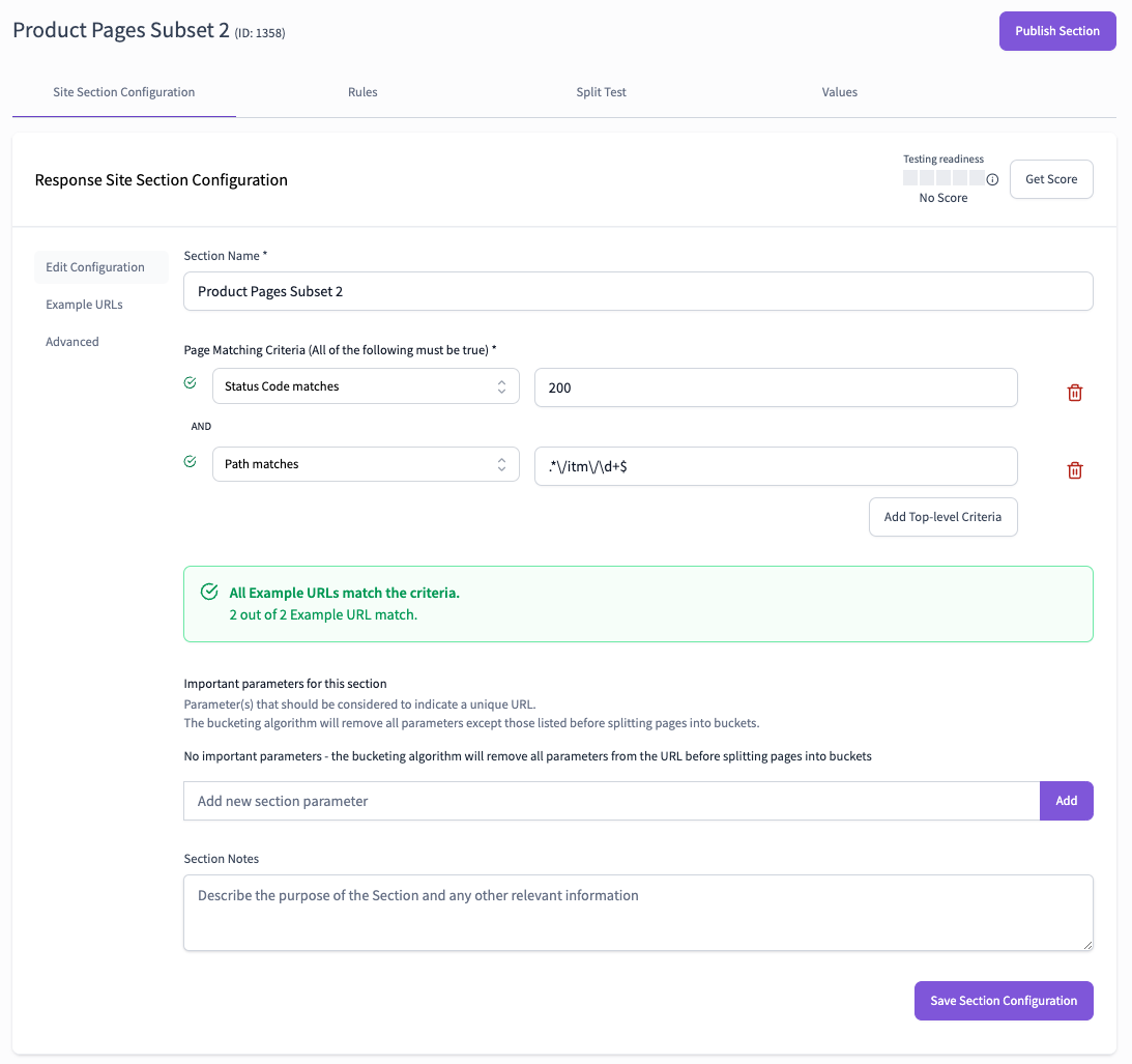 How can I tell which sections of a website are suitable for SEO testing?